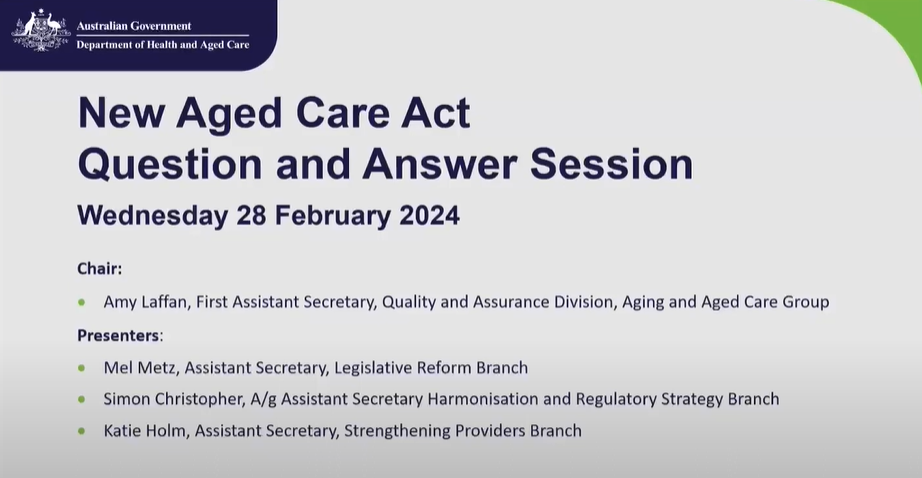 New Aged Care Act – Q&A session | Australian Government Department of Health and Aged Care