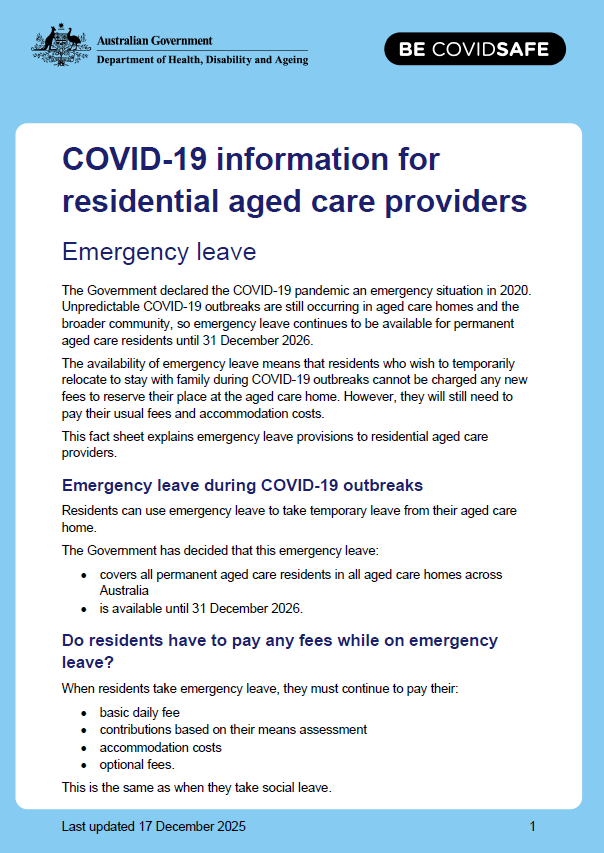 COVID-19 – information for residential aged care providers – emergency ...