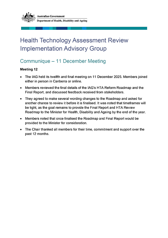 HTA Review Implementation Advisory Group communique – 11 December 2025 ...