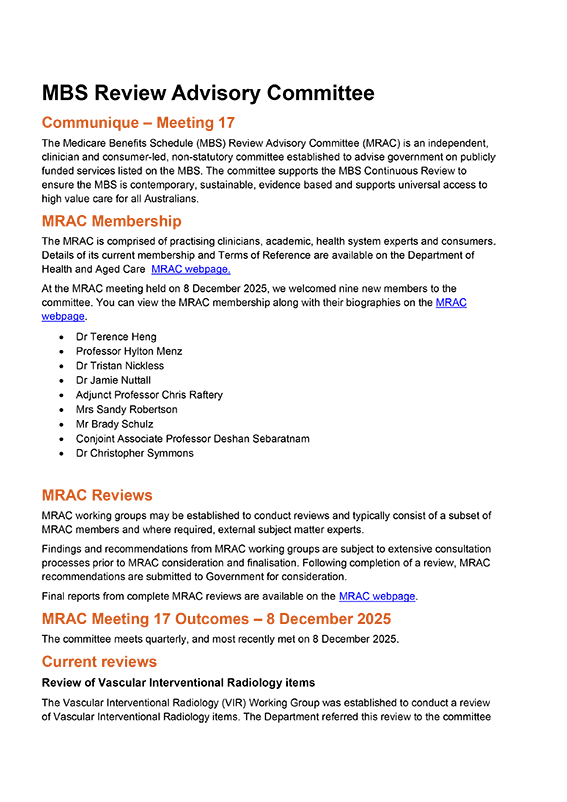 Medicare Benefits Schedule (MBS) Review | Australian Government ...