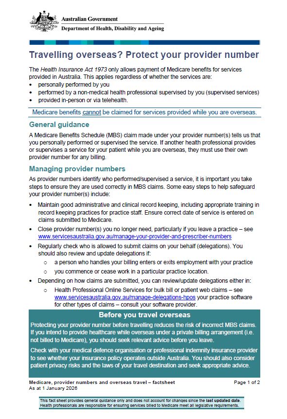 Medicare, provider numbers and overseas travel | Australian Government ...