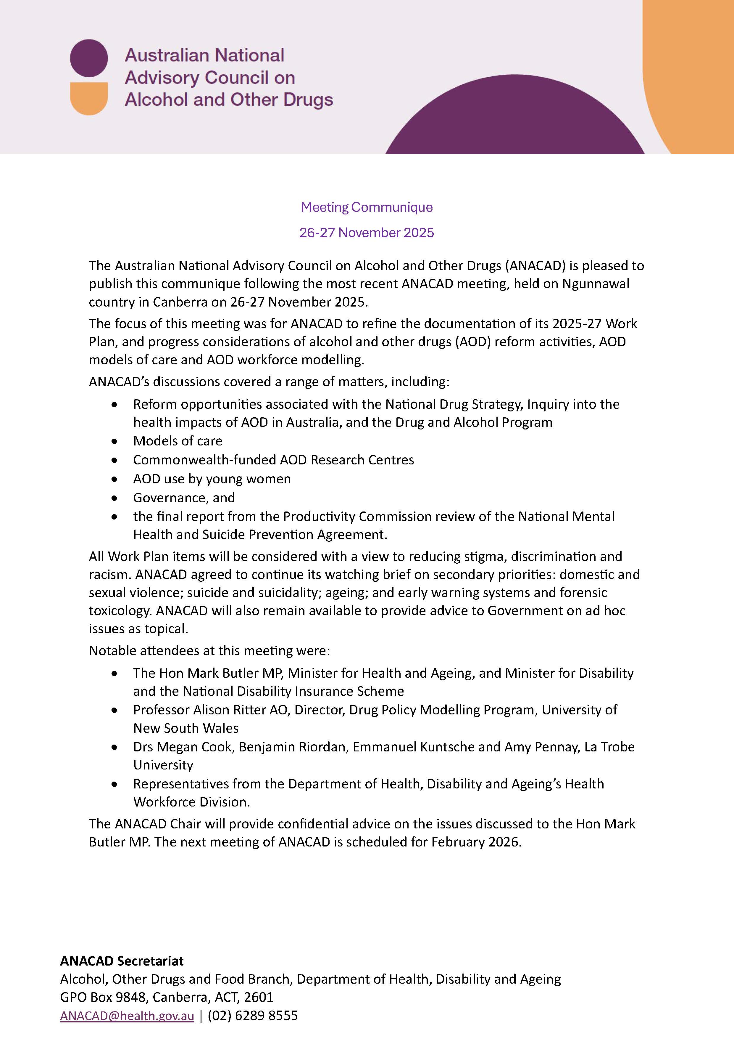 ANACAD Communique – November 2025 | Australian Government Department of ...