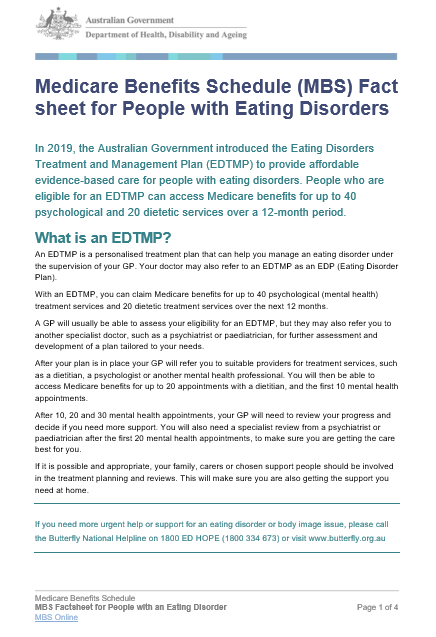 Medicare Benefits Schedule (MBS) – Fact sheet for people with eating ...