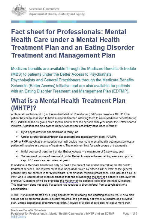 Mental Health Care under a Mental Health Treatment Plan and an Eating ...