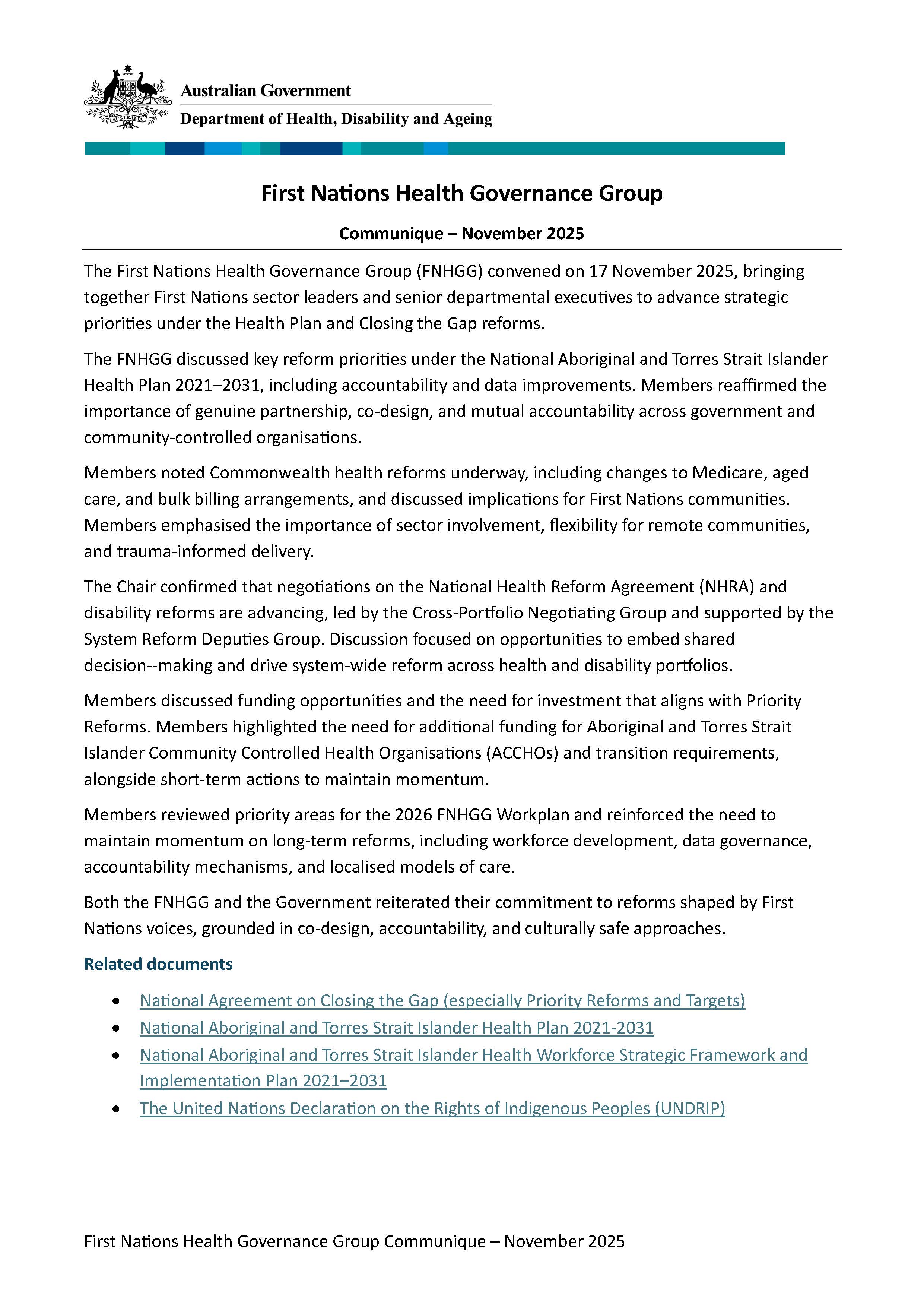 First Nations Health Governance Group (FNHGG) communique – November ...