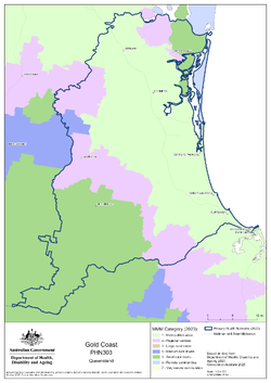 Gold Coast (Qld) Primary Health Network (PHN) map – Modified Monash ...