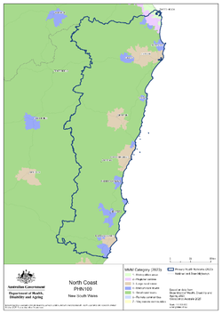 North Coast (NSW) Primary Health Network (PHN) map – Modified Monash ...