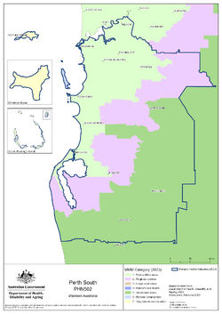 Perth South (WA) Primary Health Network (PHN) map – Modified Monash ...