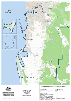 Perth South (WA) Primary Health Network (PHN) map – topographic ...