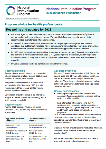2026 influenza vaccination – Program advice for health professionals ...