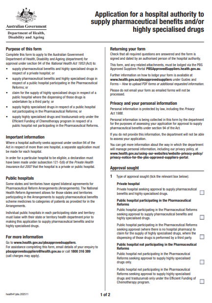 Application for a hospital authority to prescribe and/or supply ...