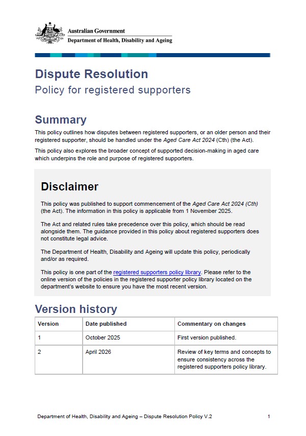 Dispute Resolution policy | Australian Government Department of Health ...