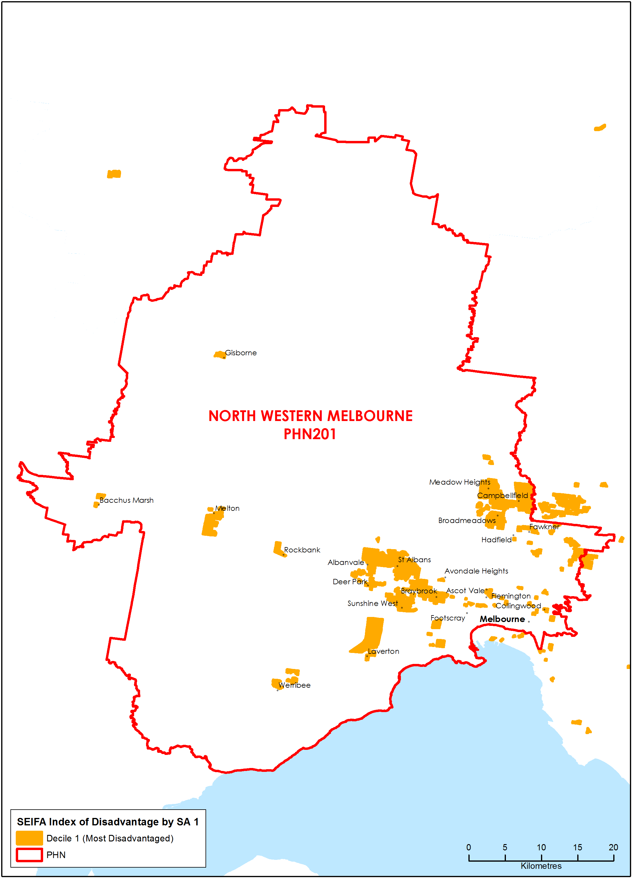 North Western Melbourne (Vic) Primary Health Network (PHN) map – socioeconomic disadvantage ...