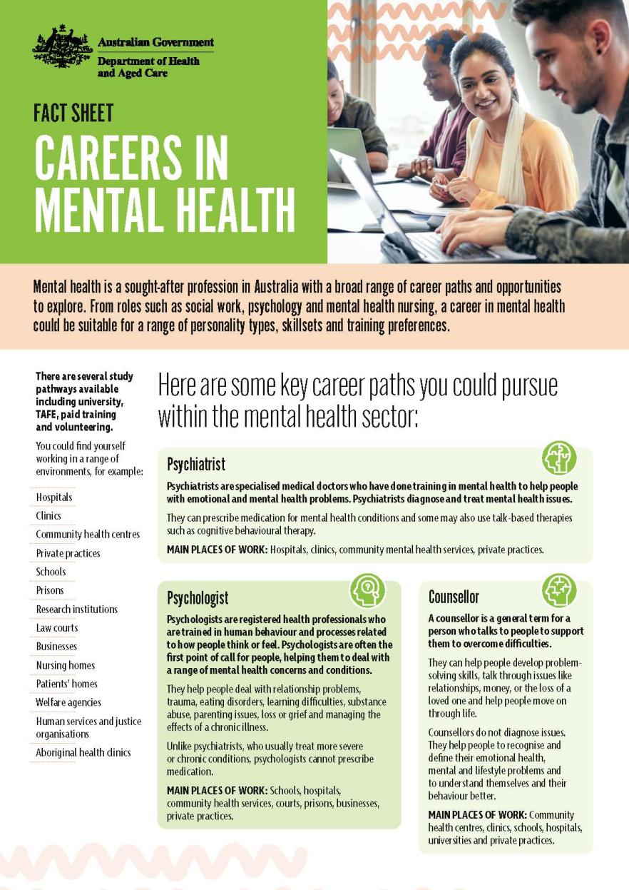 Mental health careers – Fact sheet – Careers in mental Health ... Mental health careers – Fact sheet – Careers in mental Health ...