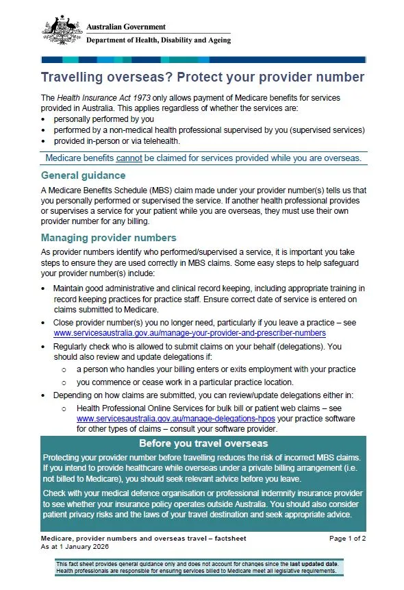 Medicare, provider numbers and overseas travel | Australian Government ...