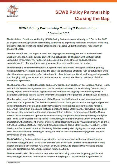 Social and Emotional Wellbeing Policy Partnership communique – Meeting ...