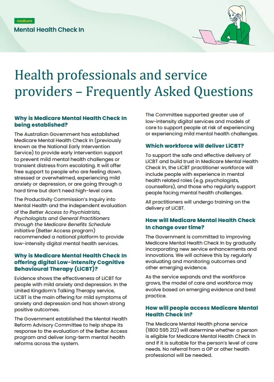 Medicare Mental Health Check In Fact Sheet – Professionals FAQs ...