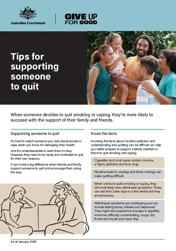 Tips for supporting someone to quit | Give up for good | Australian ...