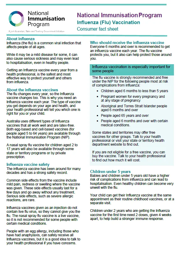 2026 influenza (flu) vaccination – Consumer fact sheet | Influenza ...