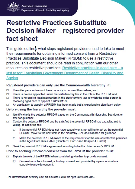 Consent for restrictive practices – Information for aged care providers ...