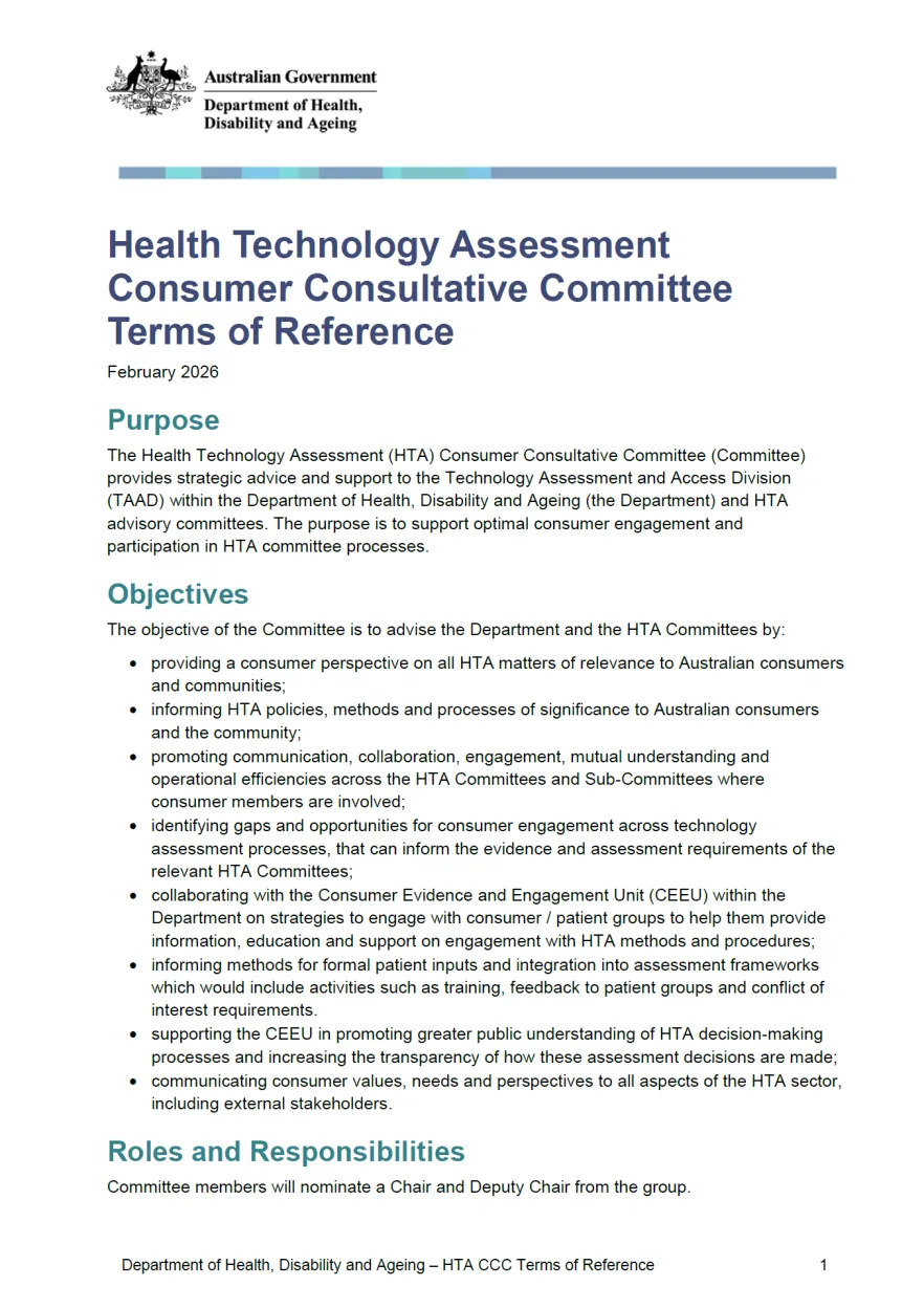 Health Technology Assessment – Consumer Consultative Committee – Terms ...