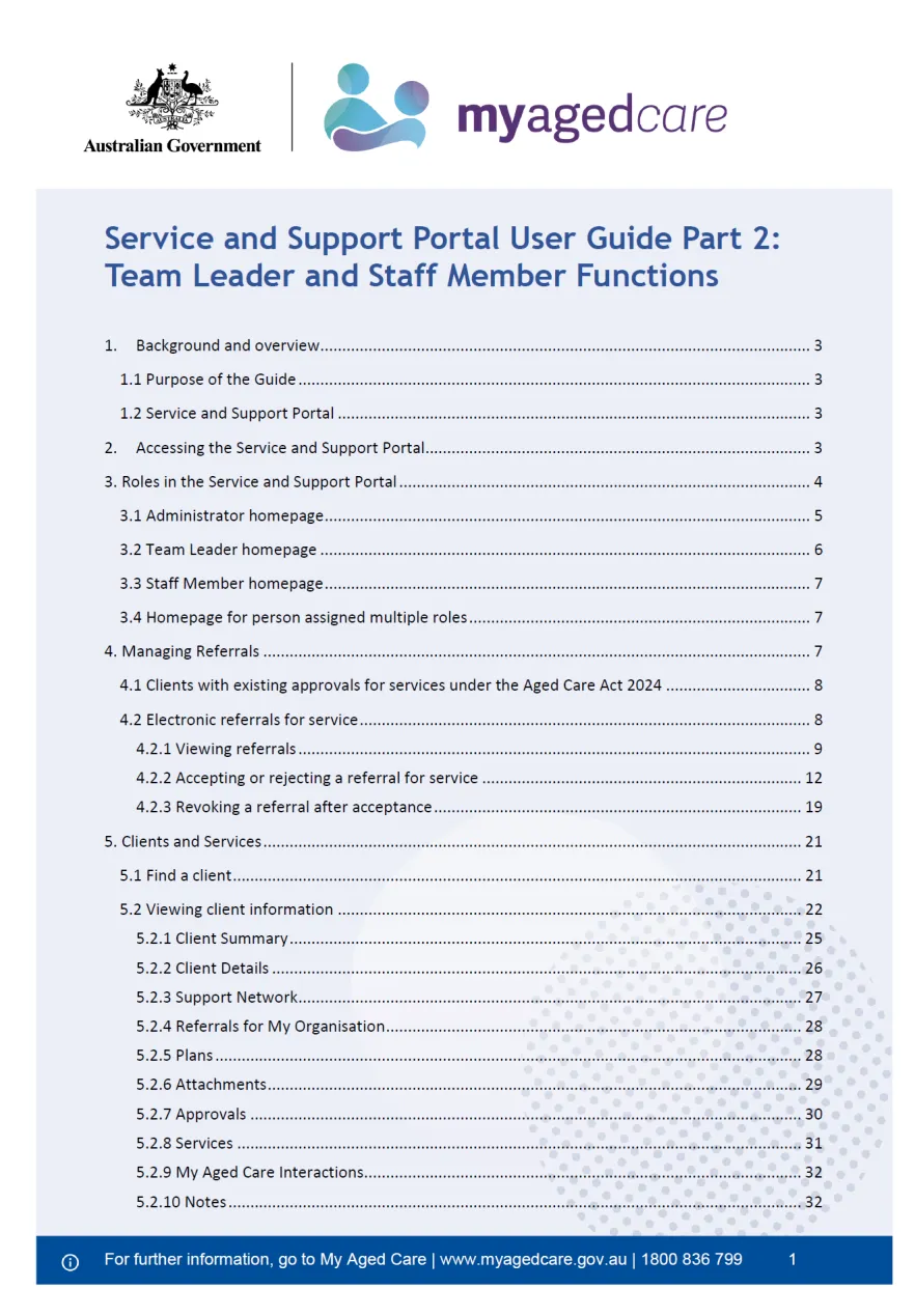 My Aged Care – Service and Support Portal user guide – Part 2: Team ...