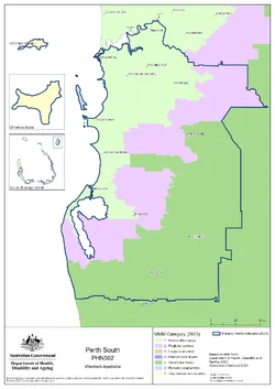 Perth South (WA) Primary Health Network (PHN) map – Modified Monash ...