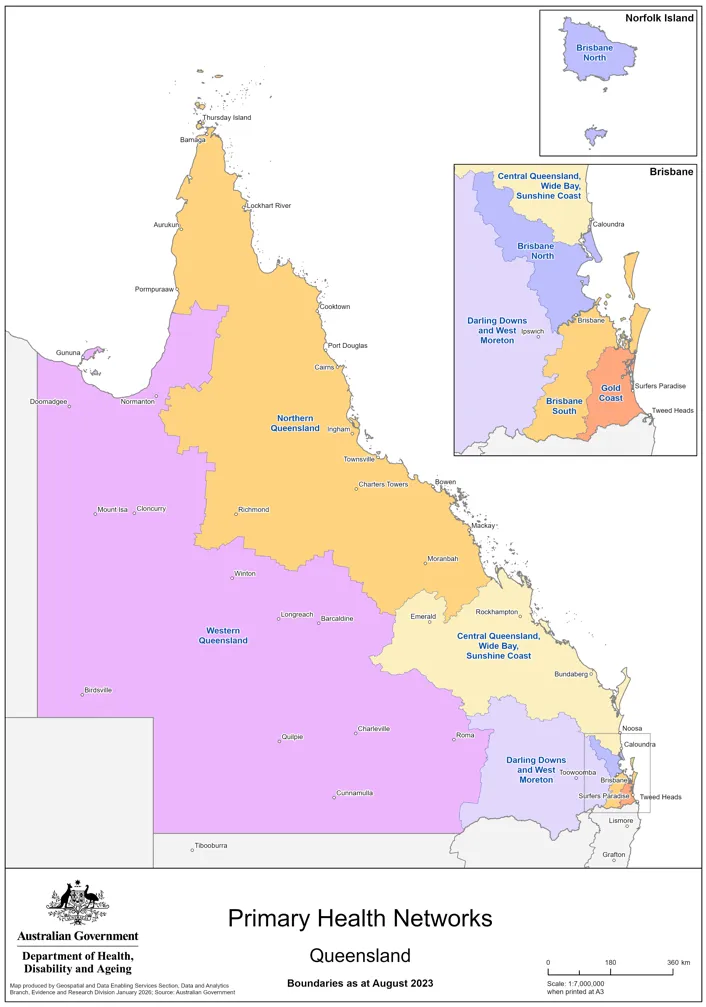 Queensland Primary Health Networks (PHN) boundary maps | Australian ...