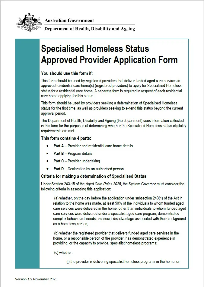 Specialised homeless status registered provider application form ...