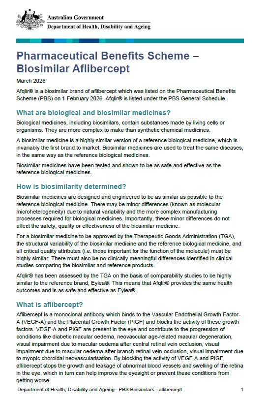 Biosimilar medicine fact sheet – aflibercept | Australian Government ...