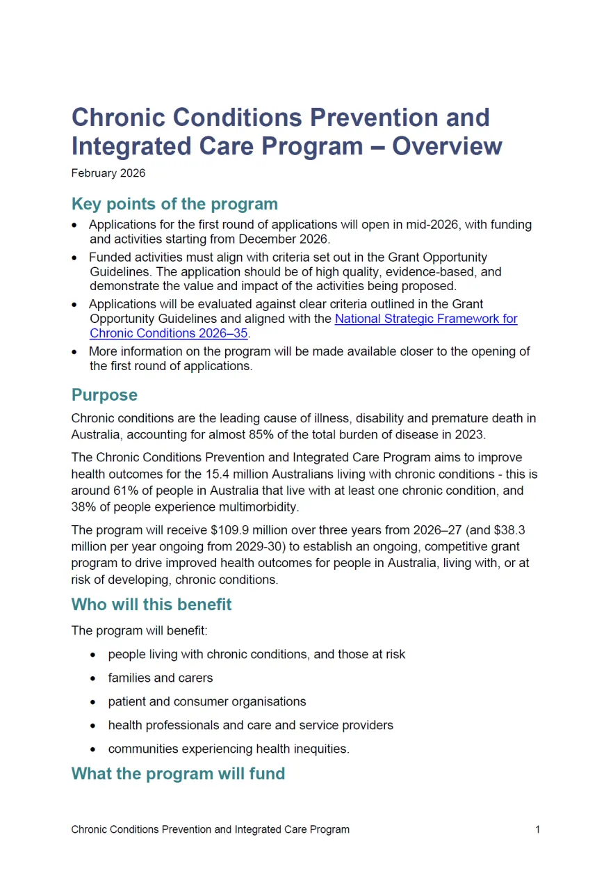 Chronic Conditions Prevention and Integrated Care Program – Overview ...