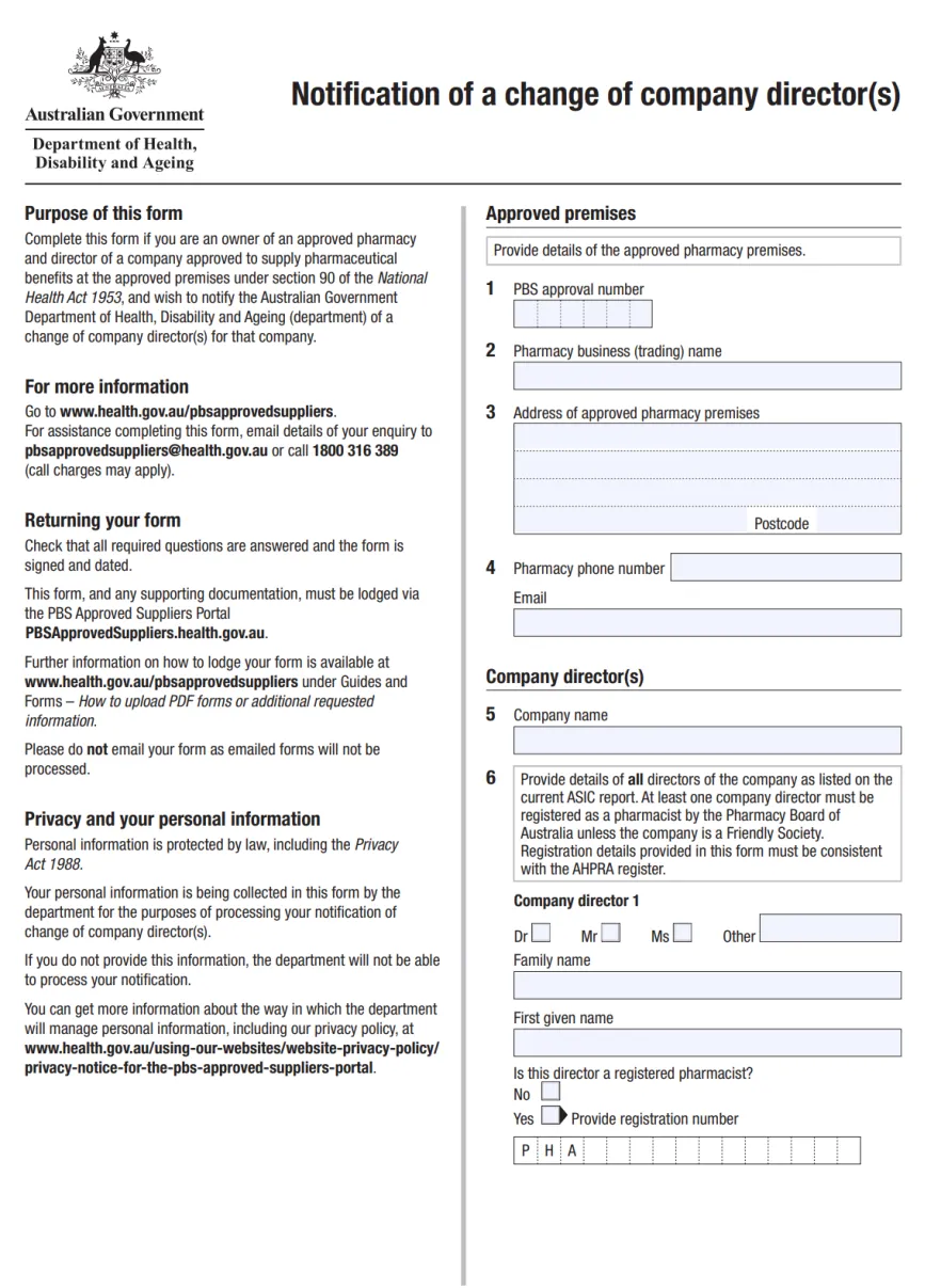 Notification of a change of company director(s) form | Australian ...