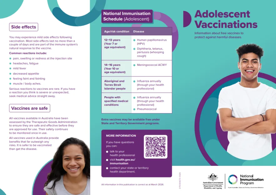 Adolescent vaccinations brochure | Australian Government Department of ...