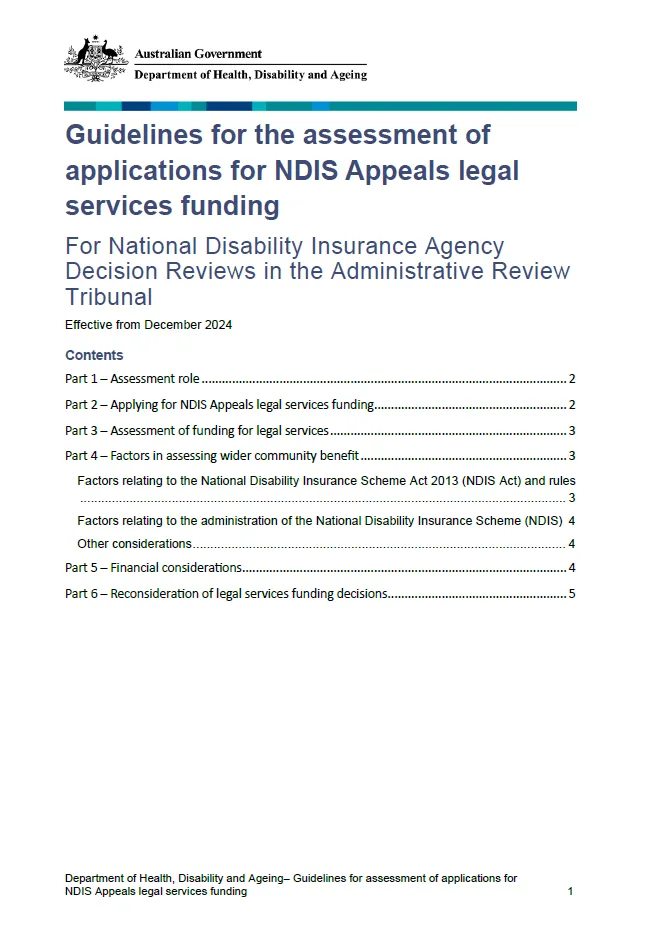 Guidelines for the assessment of application for NDIS Appeals Legal ...