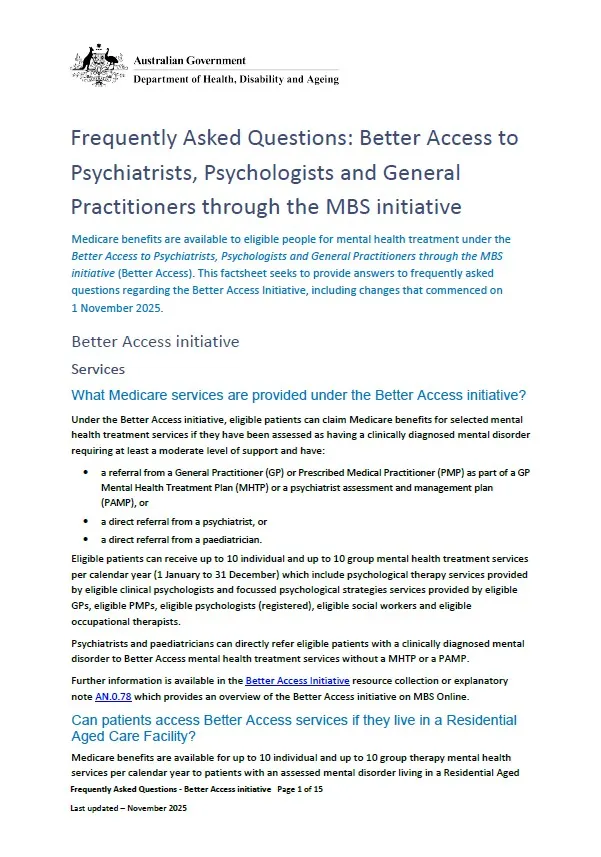 Frequently Asked Questions: Better Access to Psychiatrists ...