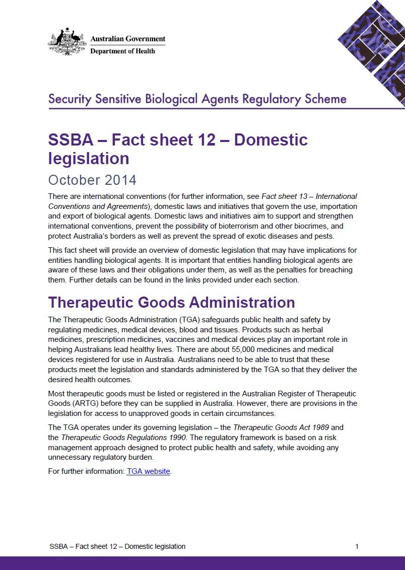 SSBA – Fact sheet 12 – Domestic legislation | Australian Government ... SSBA – Fact sheet 12 – Domestic legislation | Australian Government ...