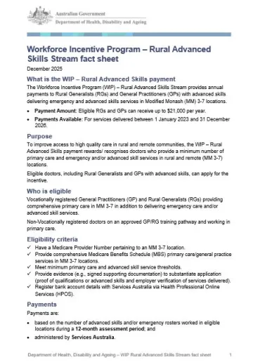 Workforce Incentive Program – Rural Advanced Skills Stream | Australian Government Department of ...