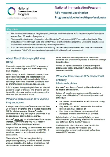 Respiratory syncytial virus (RSV) vaccine | Australian Government ...