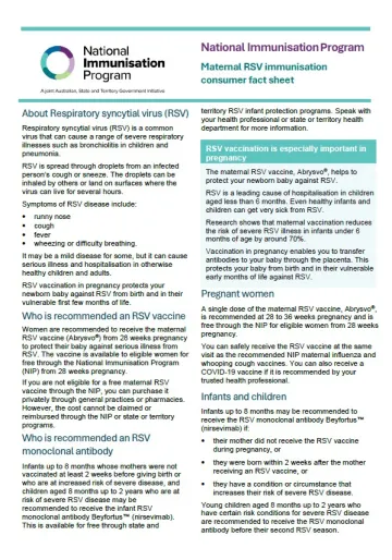 Respiratory syncytial virus (RSV) vaccine | Australian Government ...