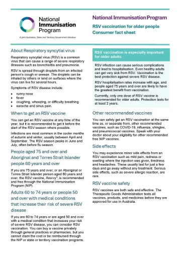 Respiratory syncytial virus (RSV) vaccine | Australian Government ...