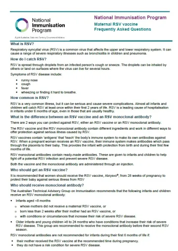 Respiratory syncytial virus (RSV) vaccine | Australian Government ...