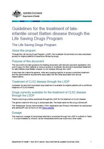 Life Saving Drugs Program Batten Disease Guidelines Australian