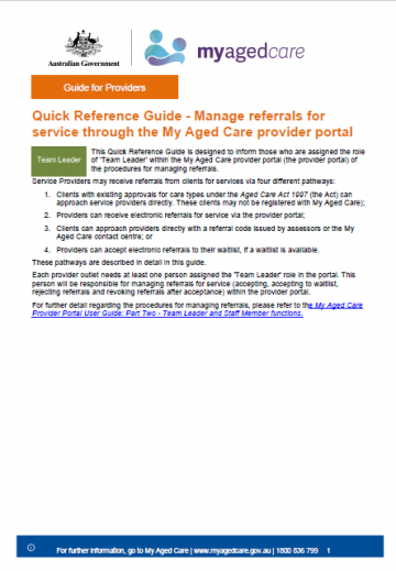 My Aged Care Quick Reference Guide – Manage Referrals for Service ...