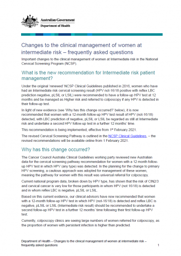 Important changes to the National Cervical Screening Program's Clinical ...