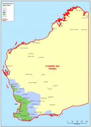 Country Western Australia Primary Health Network (PHN) map – Modified ...