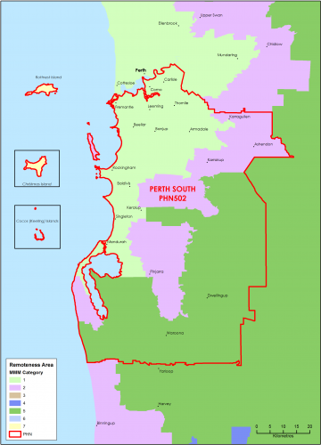 Perth South (WA) Primary Health Network (PHN) map – Modified Monash ...