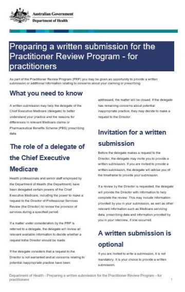 Preparing a written submission for the Practitioner Review Program ... Preparing a written submission for the Practitioner Review Program ...