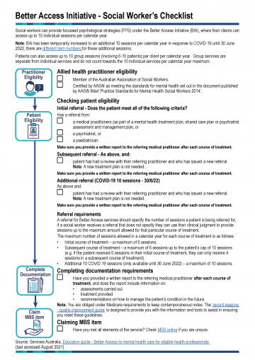 Better Access Initiative Checklist - Social Workers | Australian ... Better Access Initiative Checklist - Social Workers | Australian ...
