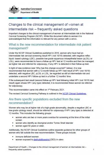 Important changes to the National Cervical Screening Program's Clinical ... Important changes to the National Cervical Screening Program's Clinical ...