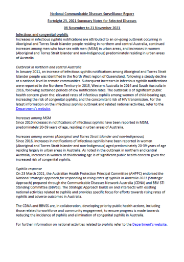 National Notifiable Diseases Surveillance System (NNDSS) fortnightly ...